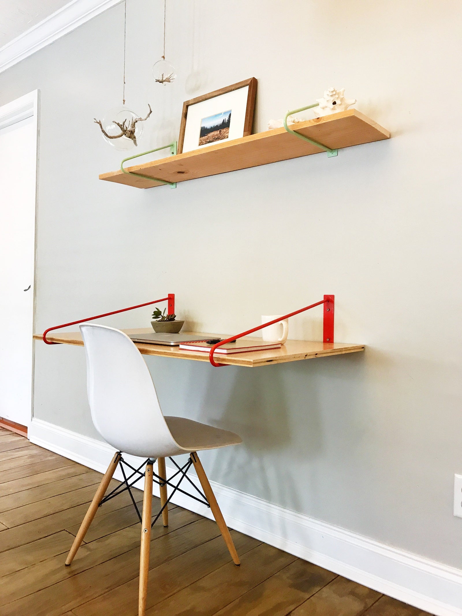 Floating Hairpin Desk Brackets - Made for 22" Desk - Raw Steel and ...